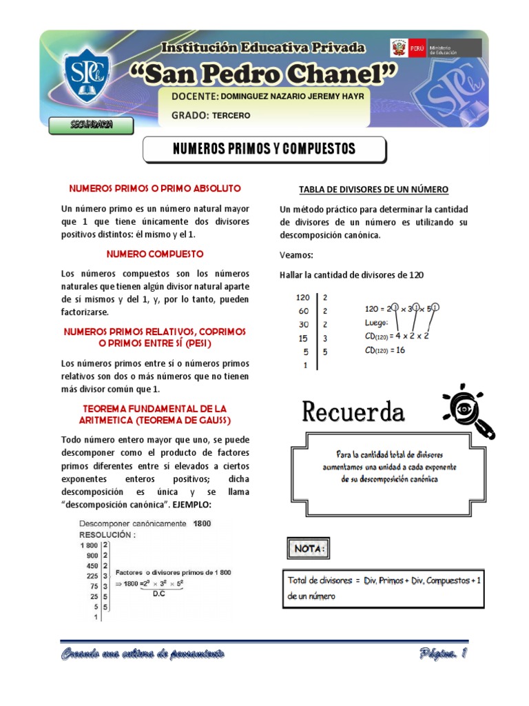 Factores De Números Primos Y Compuestos