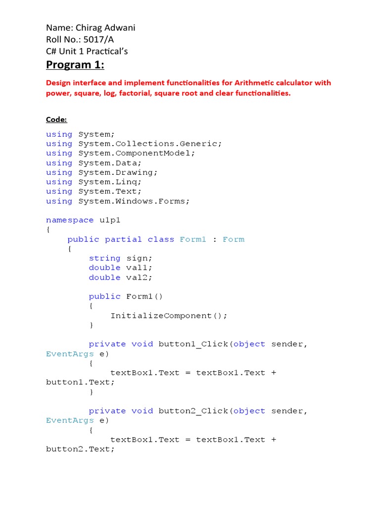 C# Unit 1 Prac - 5017 | PDF | C Sharp (Programming Language) | Language Integrated Query