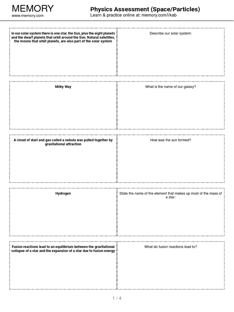 Physics - Space Revision Sheet | PDF | Stars | Sun