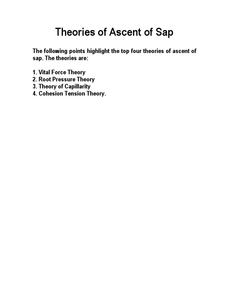 Theories of Ascent of Sap | PDF | Branches Of Botany | Plants