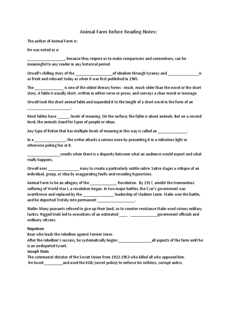 Animal Farm Guided Notes | PDF | Communism | Fable