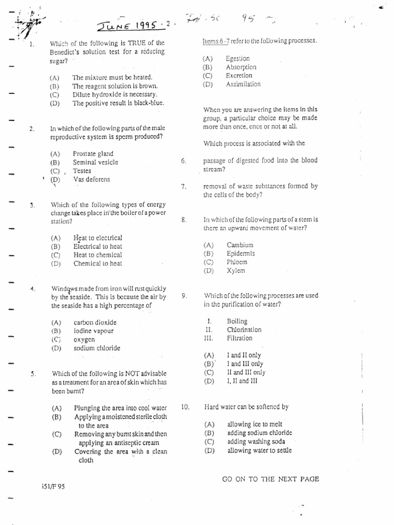 CSEC Integrated Science June 1995 P1 | PDF | Oxide | Calcium