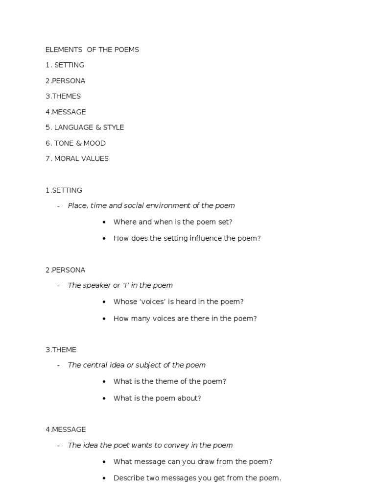 Elements of The Poems | PDF | Poetry | River