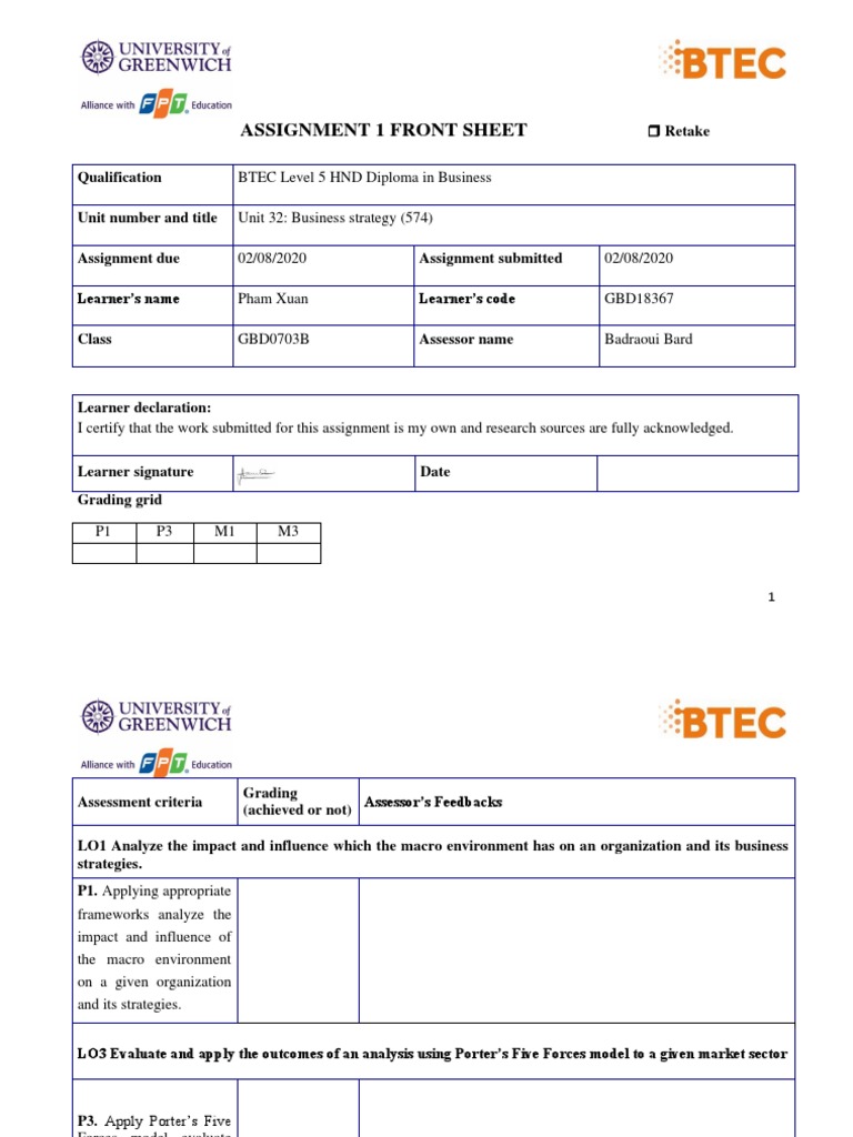 Assignment 1 Front Sheet | PDF | Strategic Management | Economic Growth
