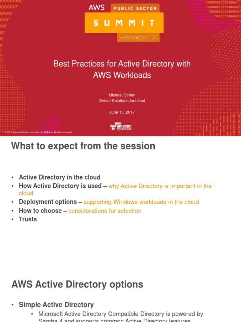 Best Practices For Active Directory With AWS Workloads - AWS Public Sector Summit 2017 | PDF ...