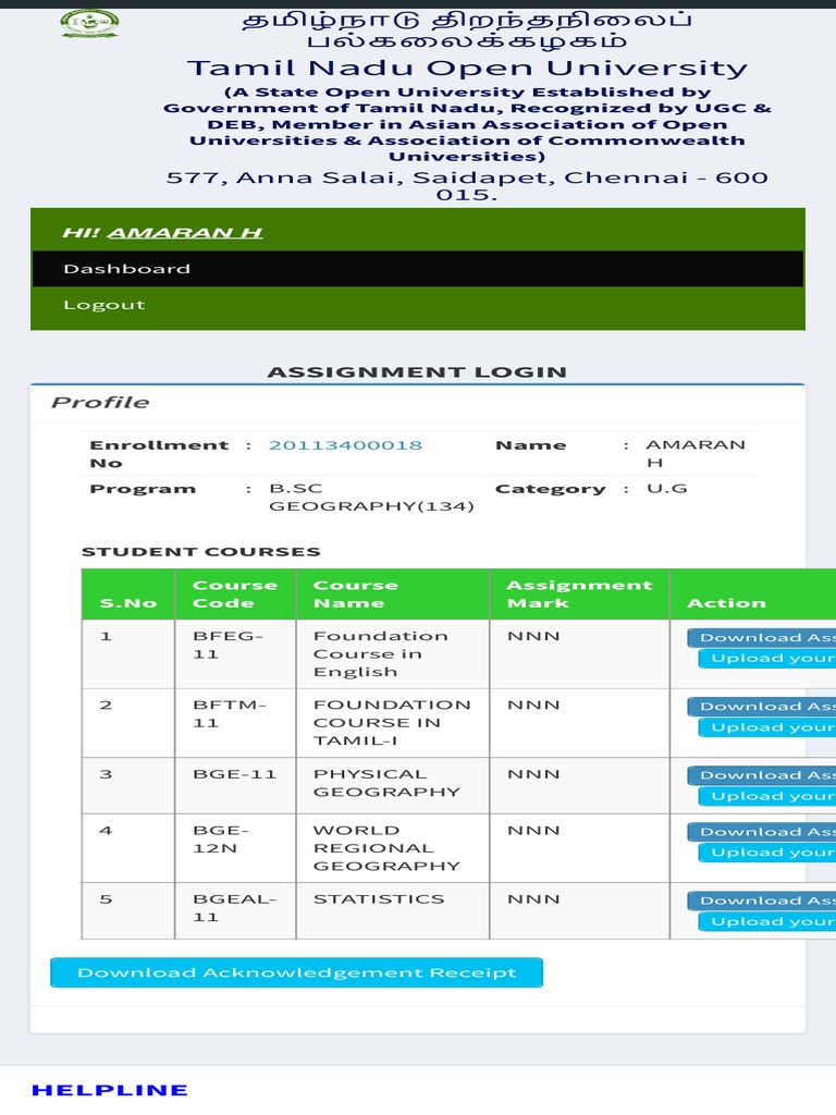 Tamil Nadu Open University Portal | PDF