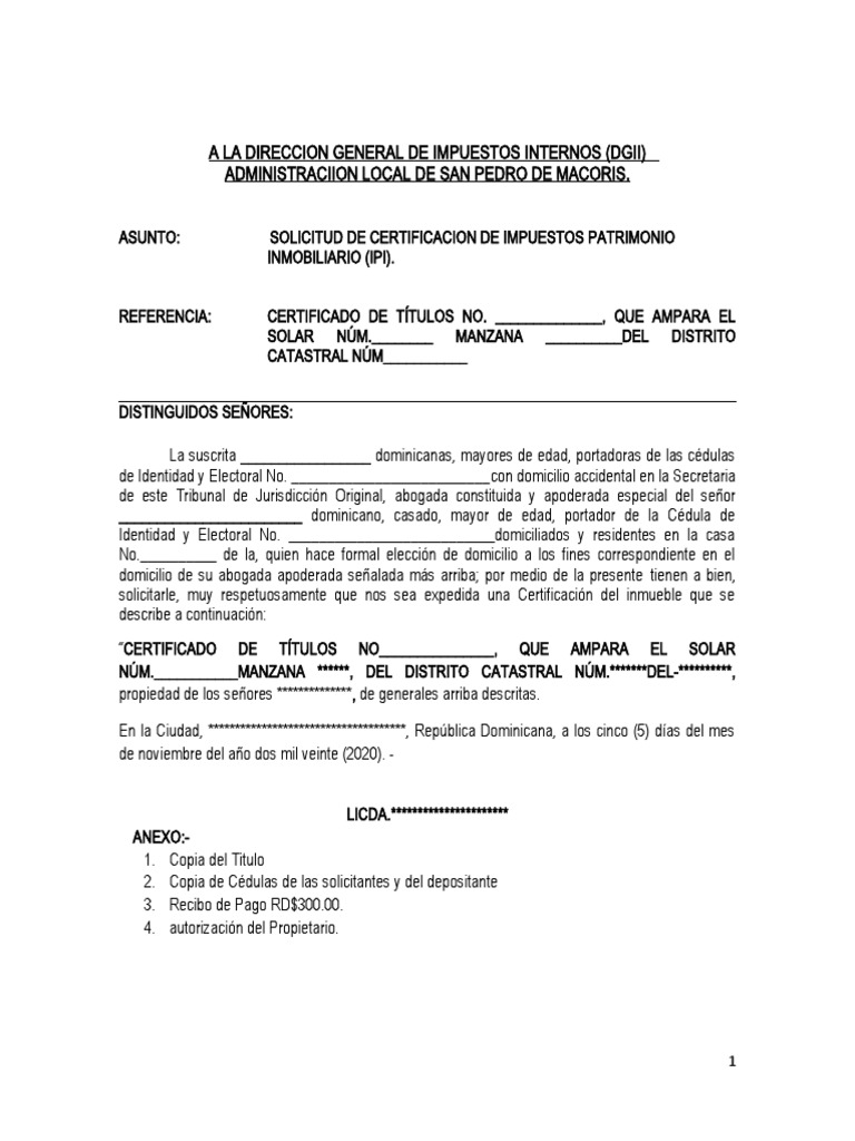 Solicitud de Certificación IPI DGII | PDF