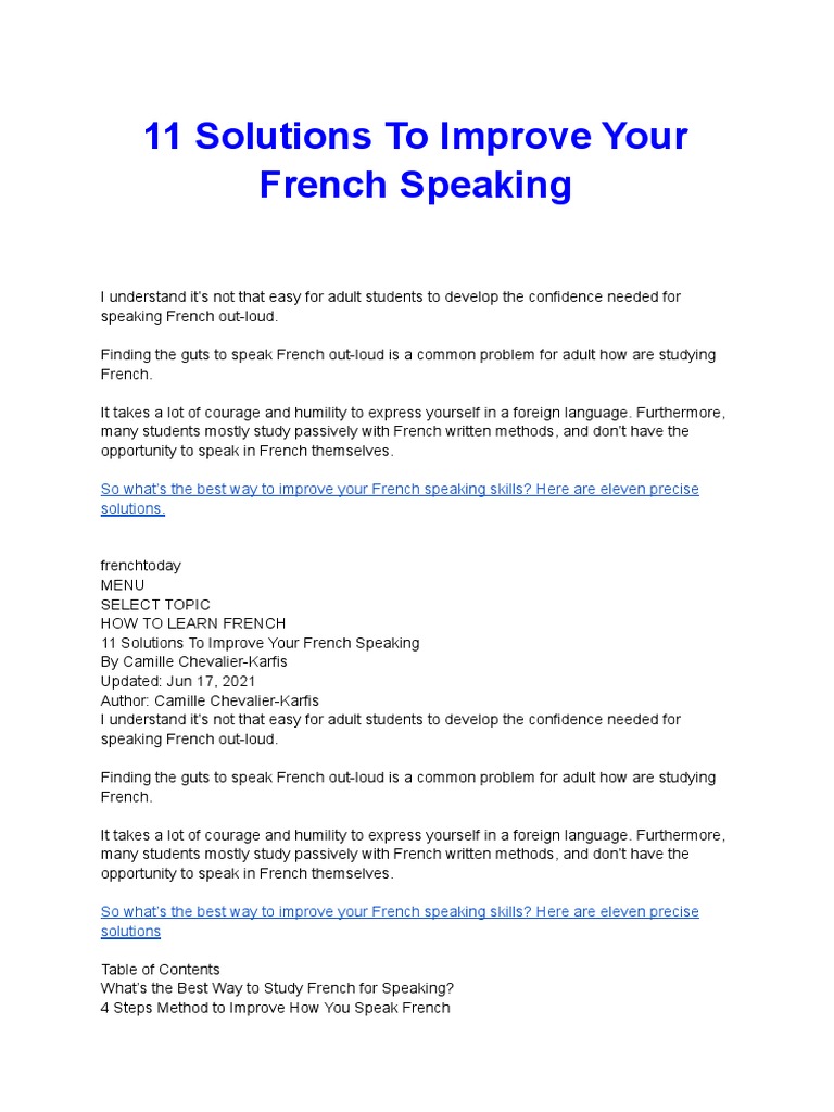 11 Solutions To Improve Your French Speaking | PDF | English Language ...