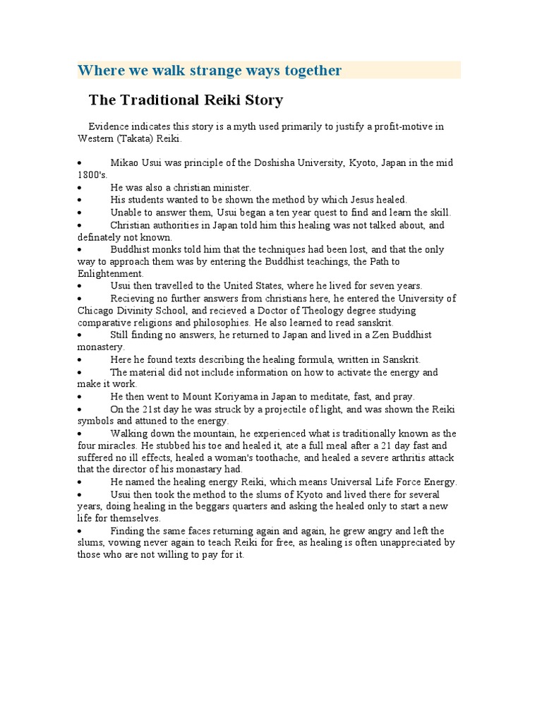 The Traditional Reiki Story: Where We Walk Strange Ways Together | PDF ...