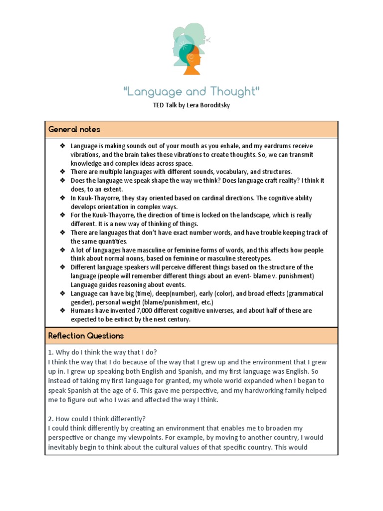 Ted Talk Language Thought | PDF | Grammatical Gender ...