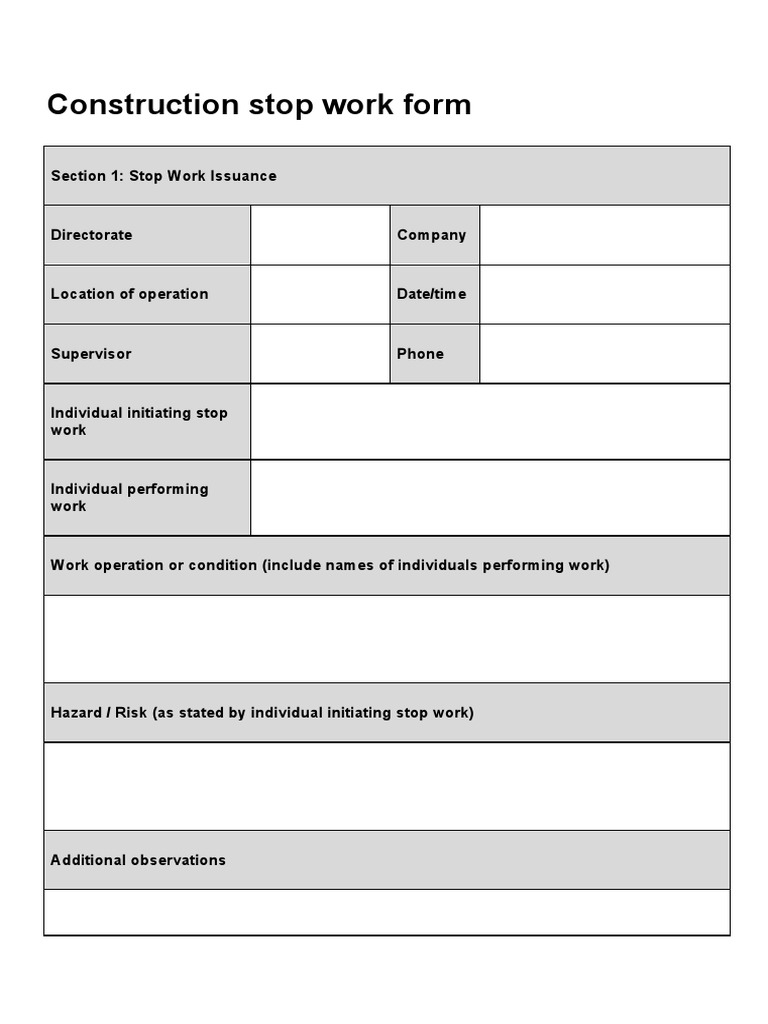 Construction Stop Work Form | PDF