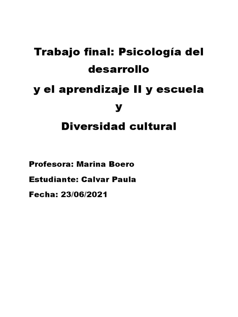 Trabajo Final Psicología Del Desarrollo y El Aprendizaje II | PDF | Sicología | Maestros