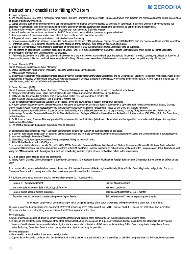 Instructions / Checklist For Filling KYC Form | PDF | Identity Document ...