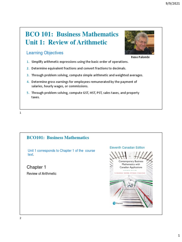 BCO 101: Business Mathematics Unit 1: Review of Arithmetic | PDF ...