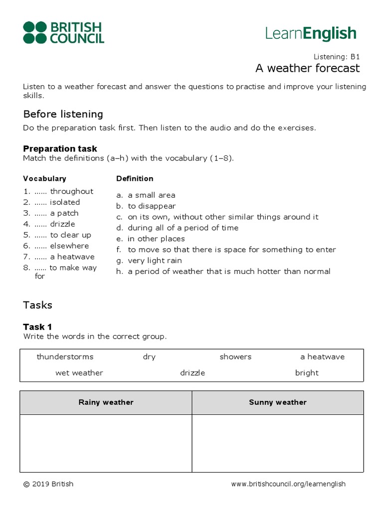 A Weather Forecast: Before Listening | PDF | Rain | Weather
