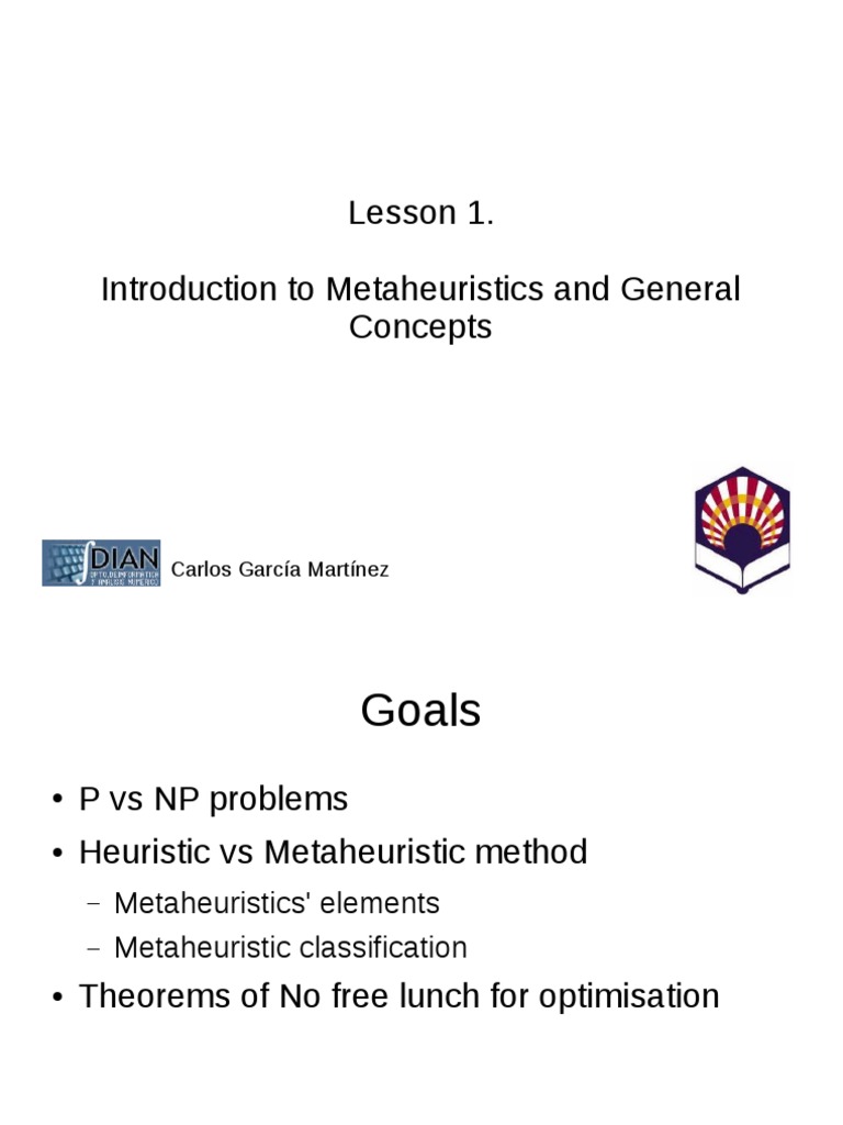 Lesson 1. Introduction To Metaheuristics and General Concepts | PDF ...