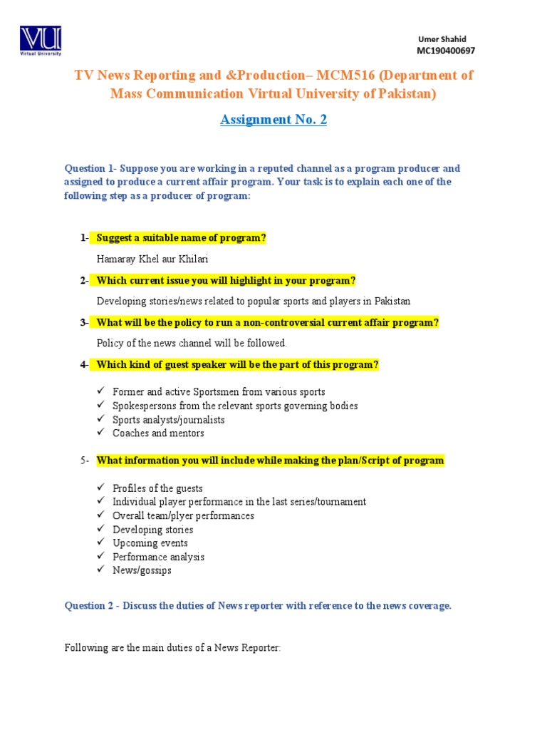 MCM-516 - Assignment No. 2 | PDF
