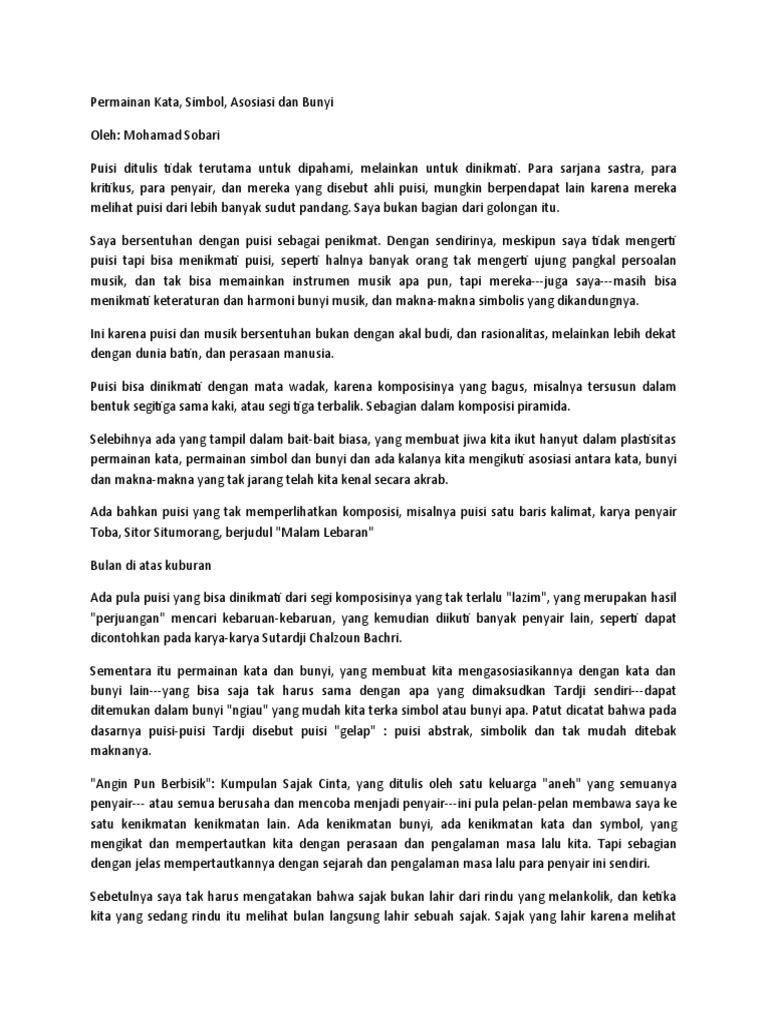 Permainan Kata, Bunyi, Simbol Dalam Puisi | PDF | Puisi