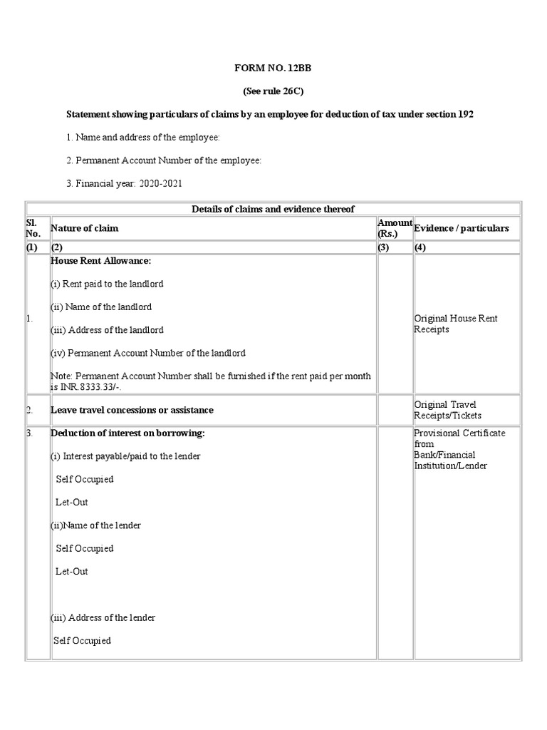 Form 12BB | PDF | Government Finances | Personal Finance