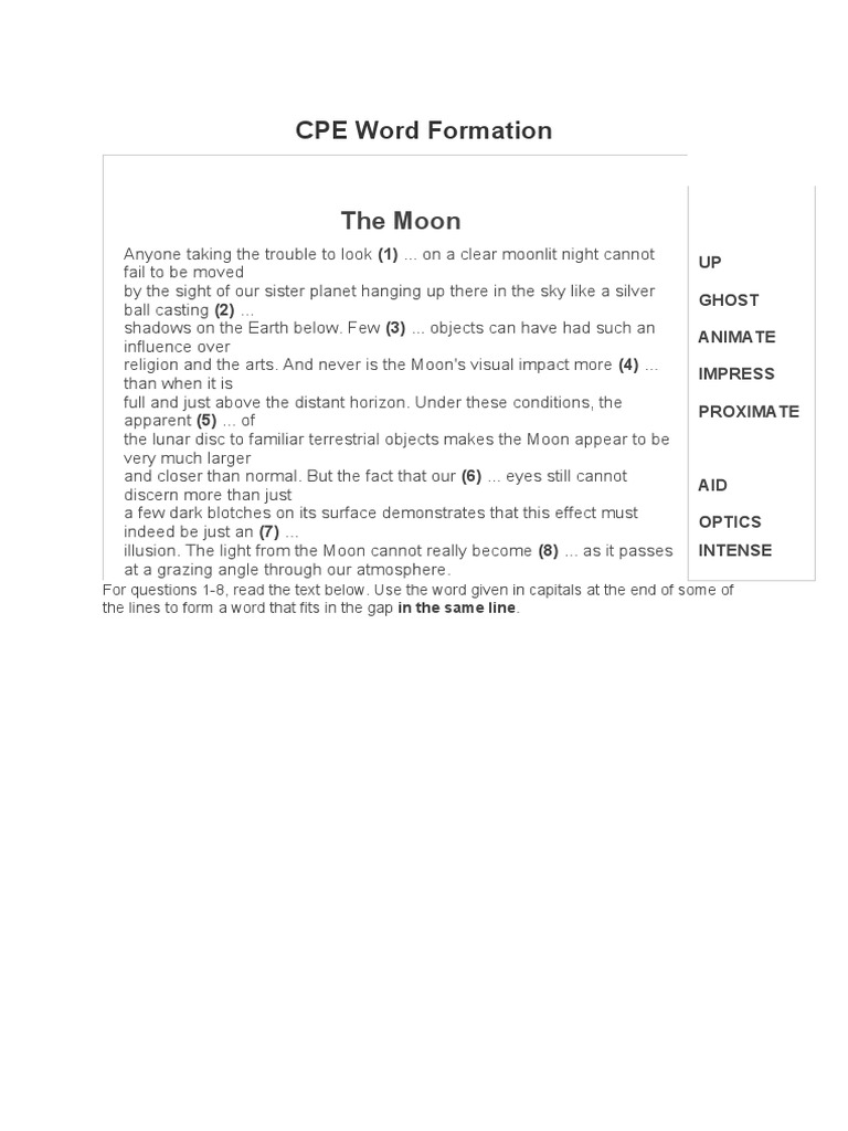CPE Word Formation and Reading | PDF | Moon | Immune System