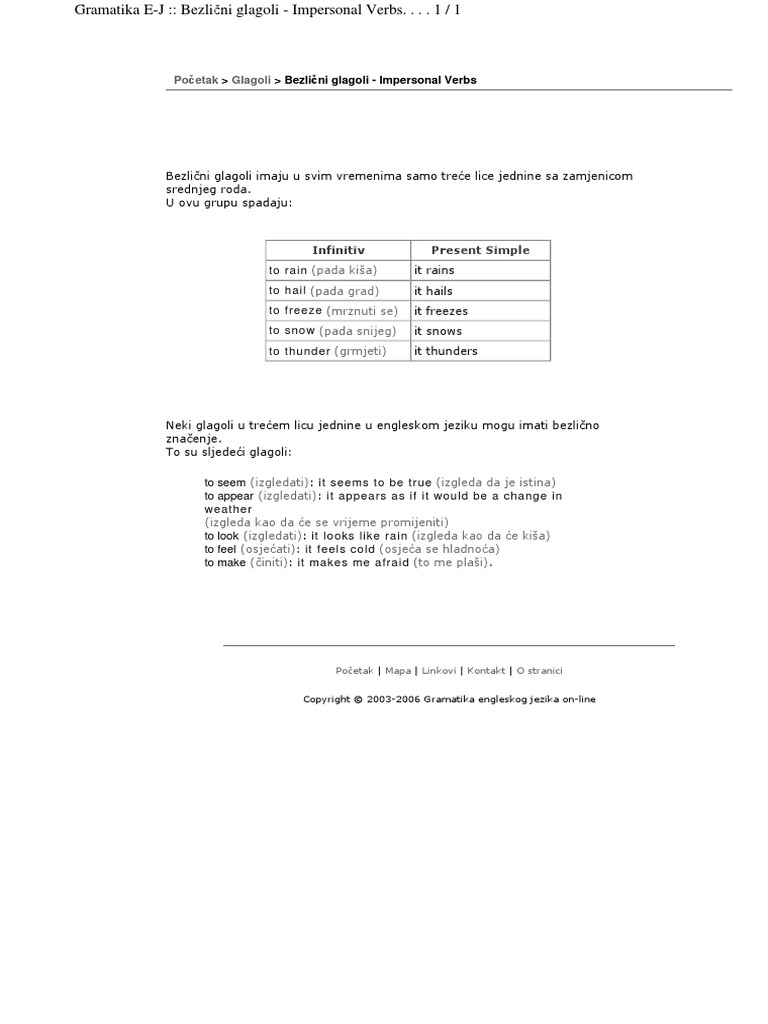 11 - Bezlicni Glagoli - Impersonal Verbs | PDF