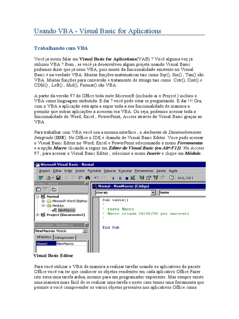 Usando VBA | PDF | Macro (Ciência da Computação) | Visual Basic for ...