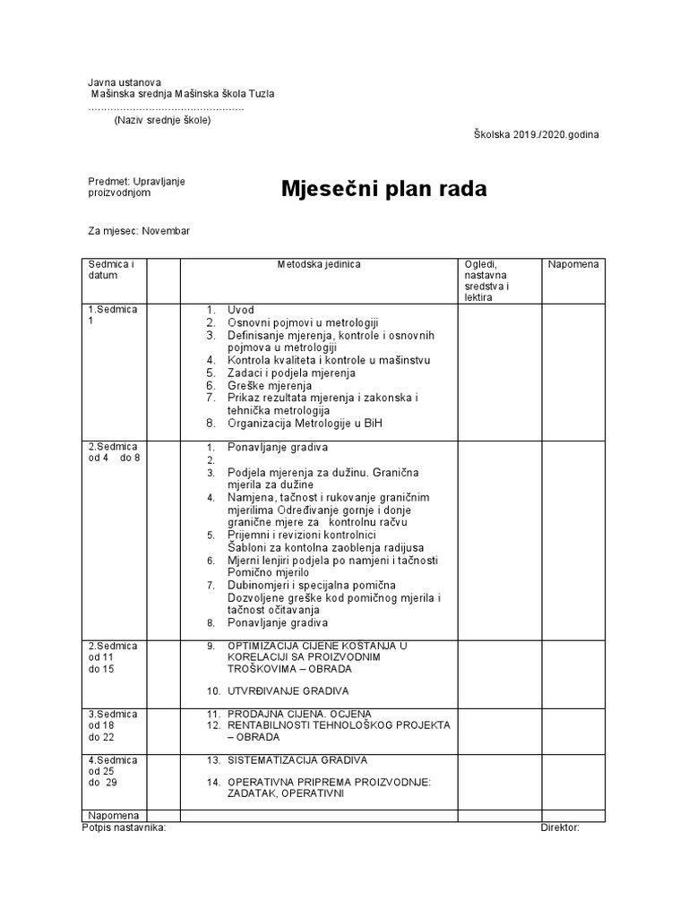 Mjesecni Plan 2 | PDF