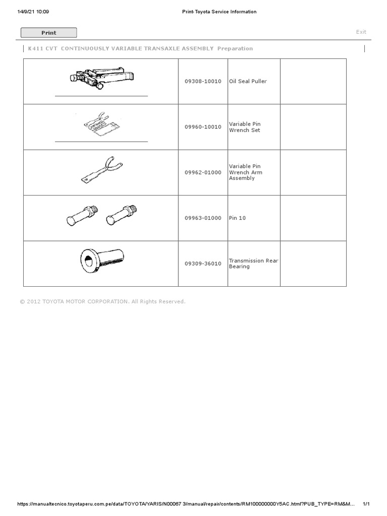 Print: K411 CVT Continuously Variable Transaxle Assembly Preparation | PDF