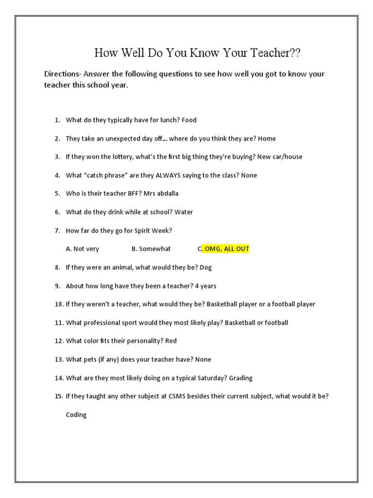 How Well Do You Know Your Teacher | PDF