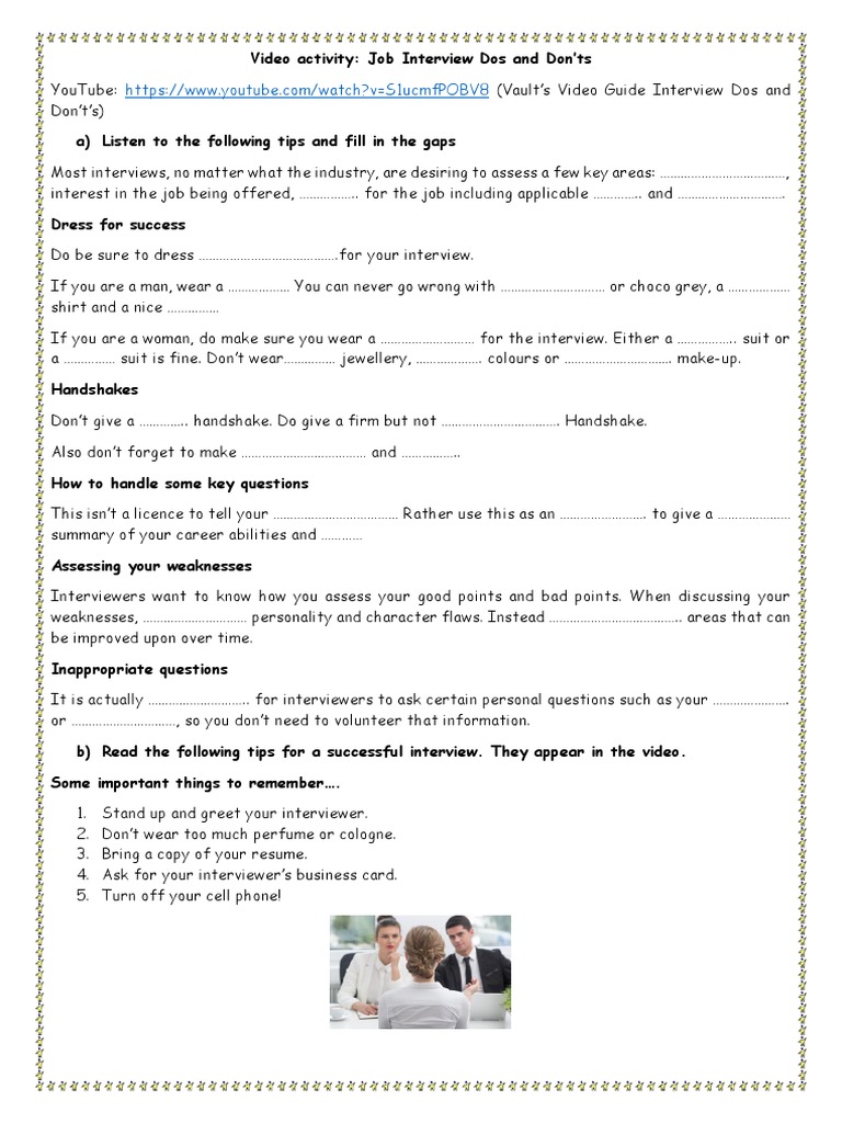 Video Activity Job Interview Dos and Donts | PDF | Job Interview