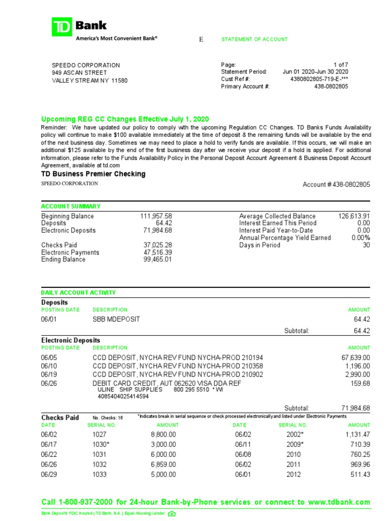 Upcoming REG CC Changes Effective July 1, 2020: TD Business Premier ...