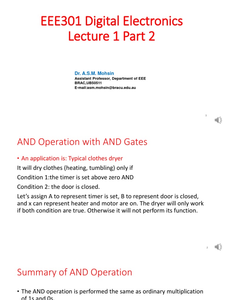 Digital Electronics Lecture 1 Part 2: AND, OR, NOT Logic Gates | PDF ...