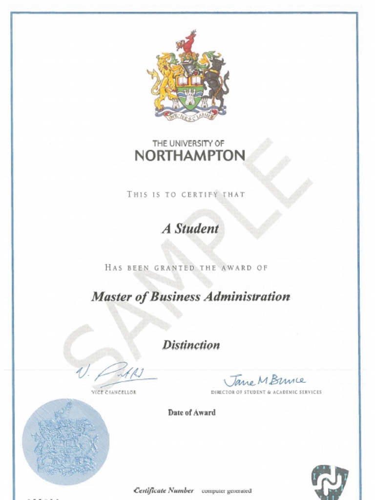 UoN Degree MBA Certificate Sample | PDF