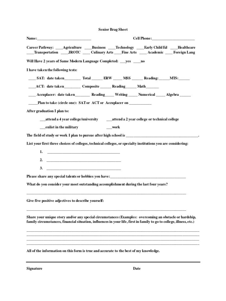 Senior Brag Sheet 21-22 | PDF | Cognition