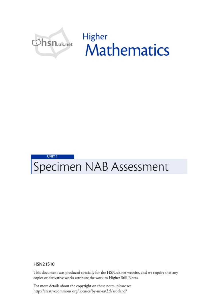 Mathematics: Specimen NAB Assessment | PDF | Derivative | Gradient