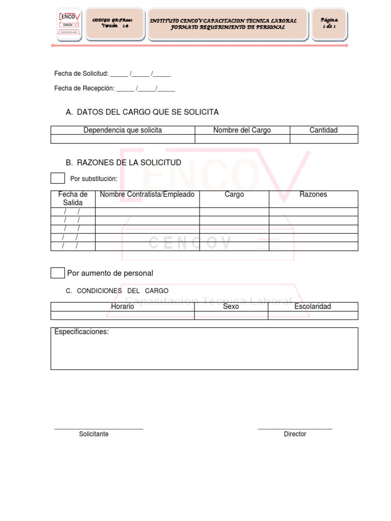 Microsoft Word - FORMATO DE REQUERIMIENTO DE PERSONAL | PDF