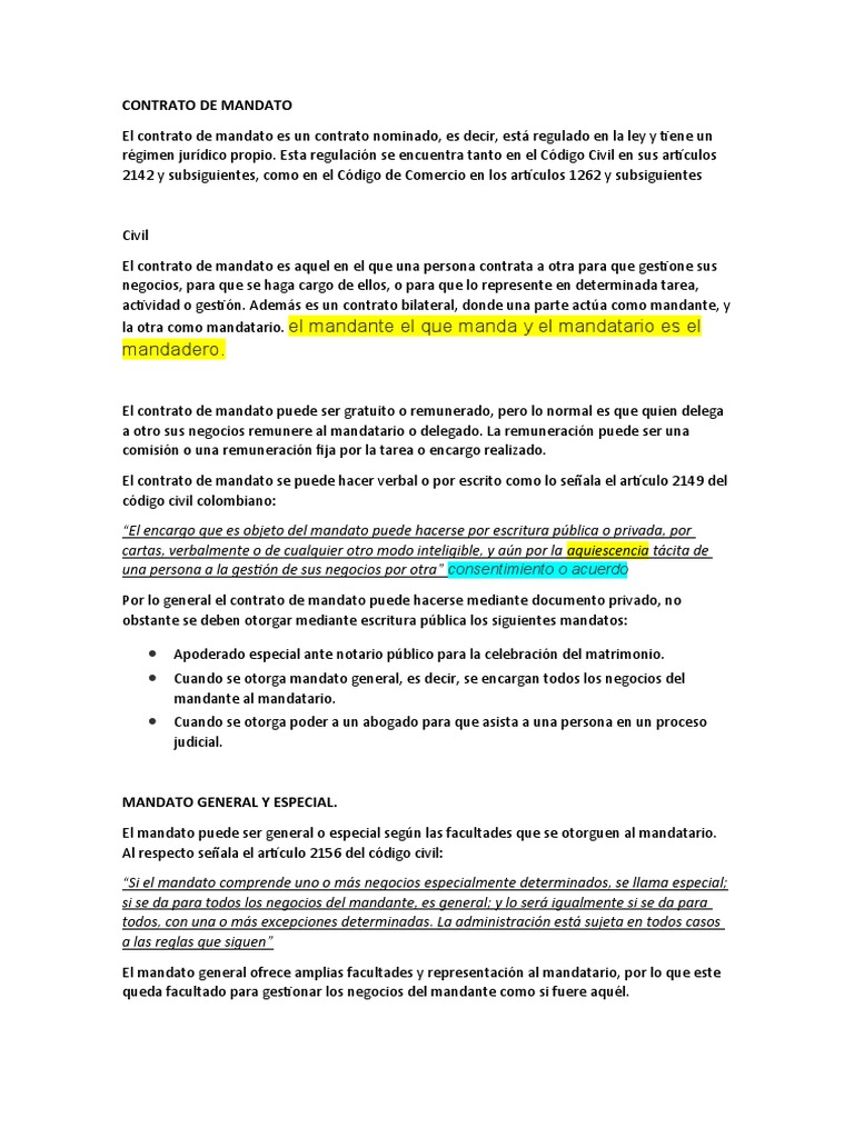 Contrato de Mandato | PDF | Poder legal | Justicia