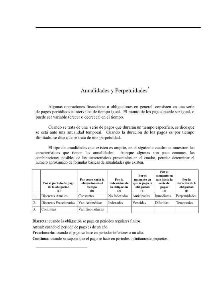 Nota Anualidades y Perpetuidades | PDF | Matemáticas | Objetos matemáticos
