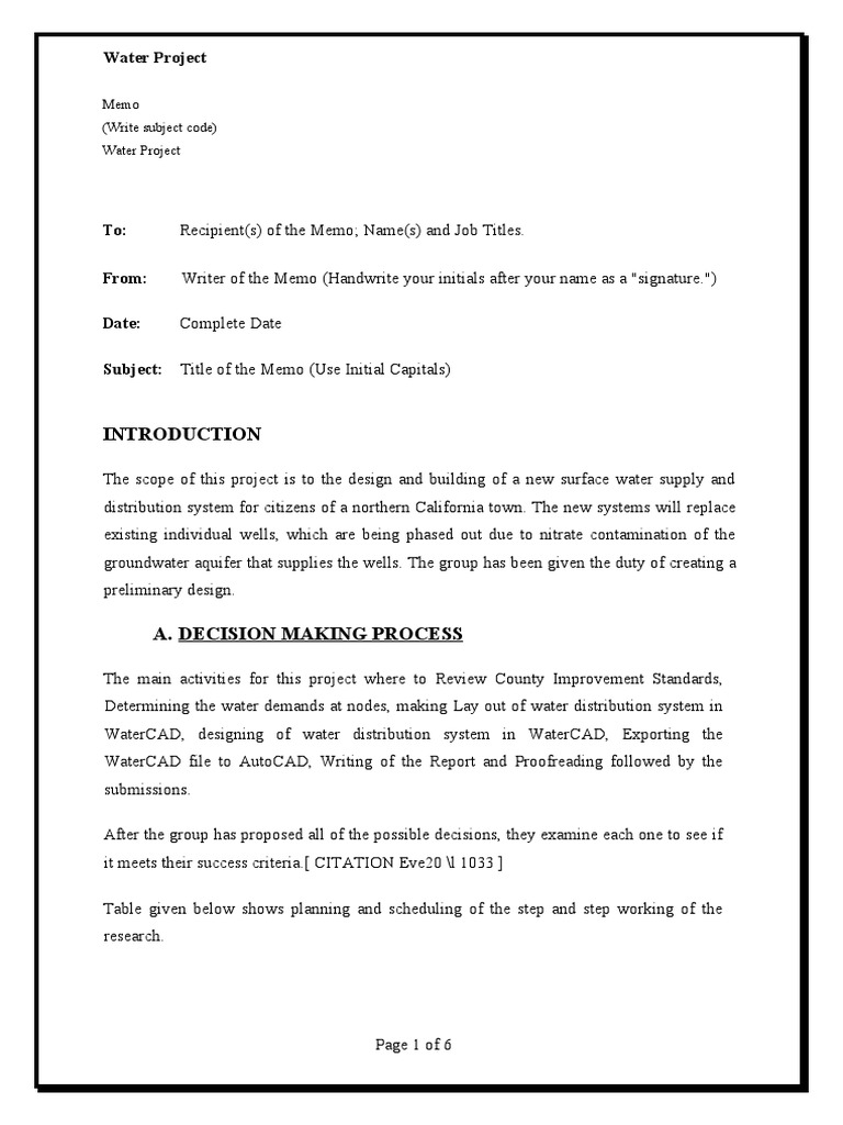 Memo (Write Subject Code) Water Project | Download Free PDF | Water