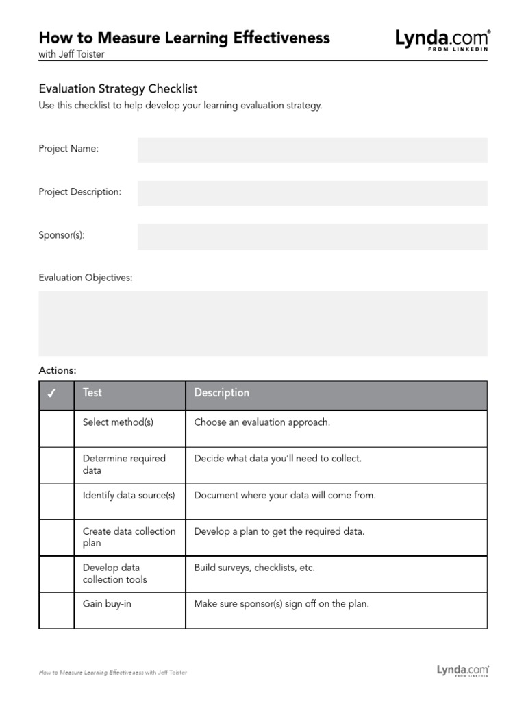 How To Measure Learning Effectiveness: Evaluation Strategy Checklist | PDF