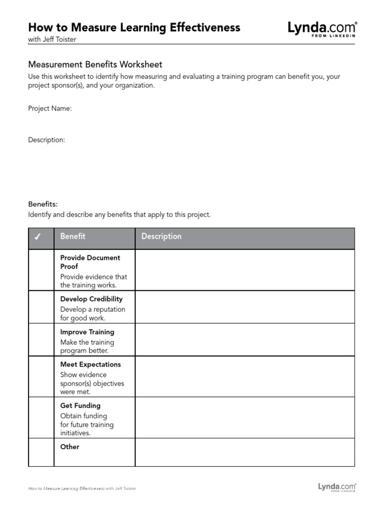 Measurement Benefits Worksheet | PDF