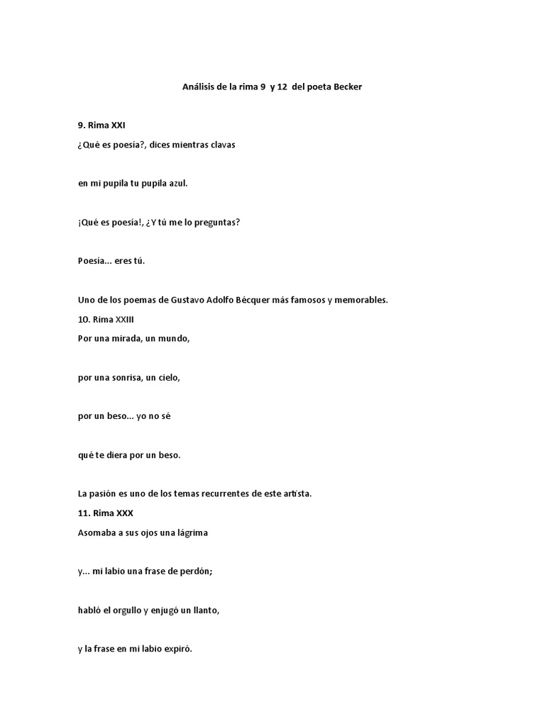 Análisis de La Rima 9 y 12 Del Poeta Becker | PDF