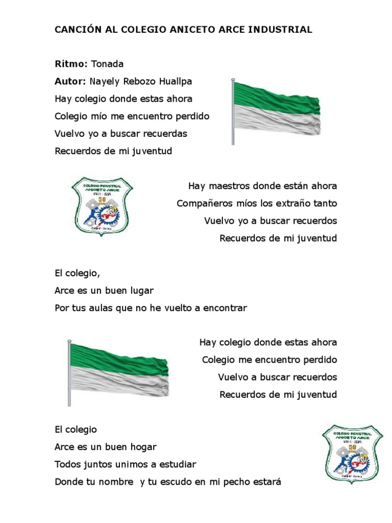 Canción Al Colegio Aniceto Arce Industrial | PDF