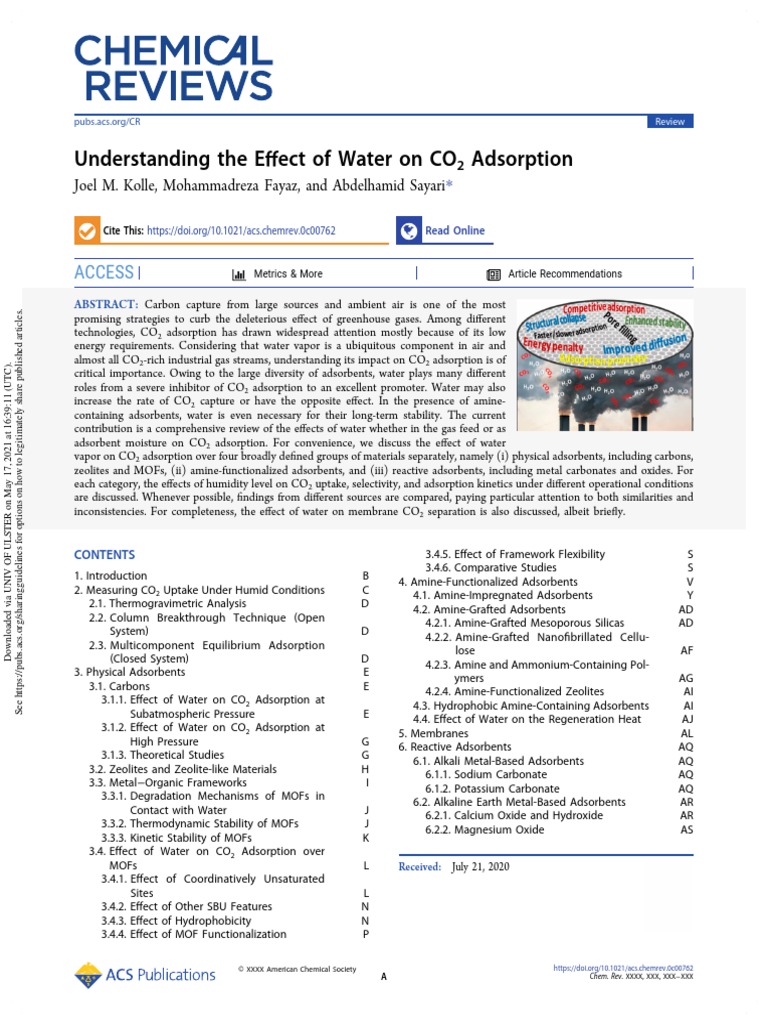 Chem Rev 2021 Effect of Water On CO2 Adsorption | PDF | Adsorption ...