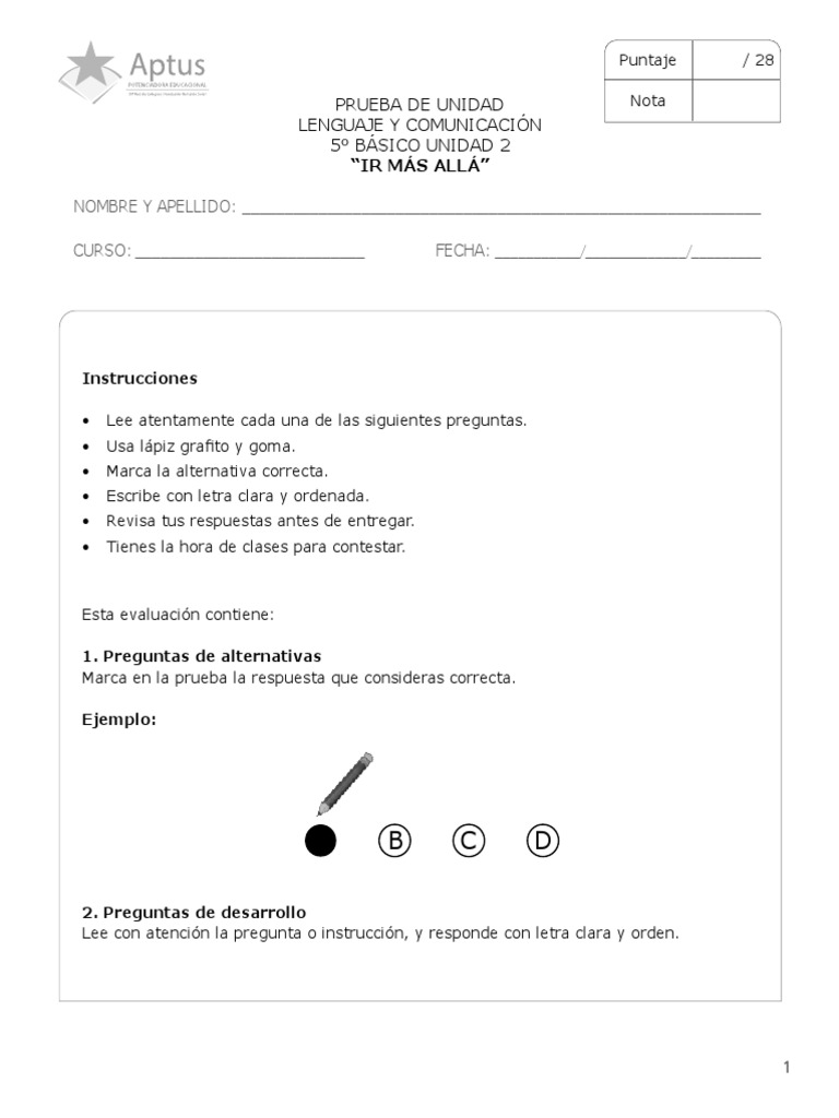 Prueba Aptus 5° Unidad 2 LENGUAJE | PDF | Revolución industrial