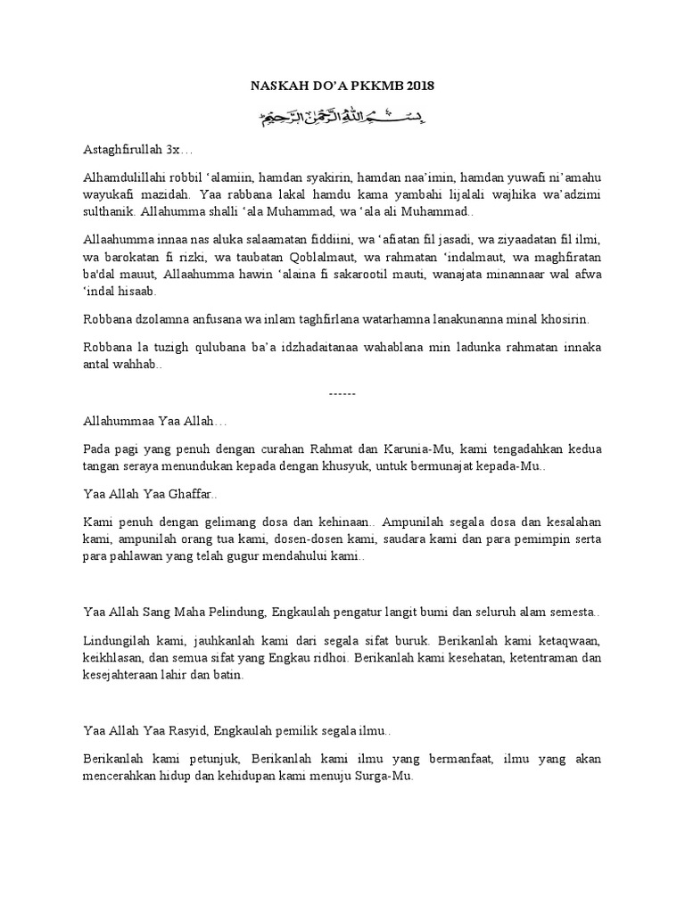 Naskah Doa Pembukaan PKKMB 2018 | PDF | Agama & Spiritualitas