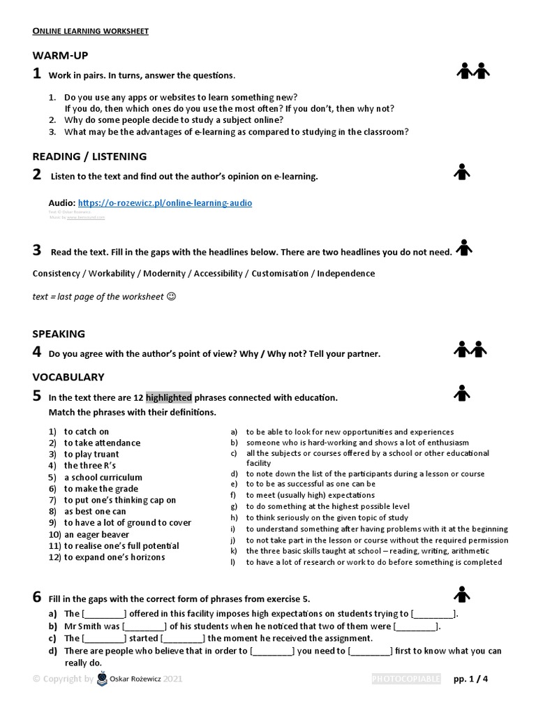 Warm-Up: Nline Learning Worksheet | PDF | Educational Technology | Learning