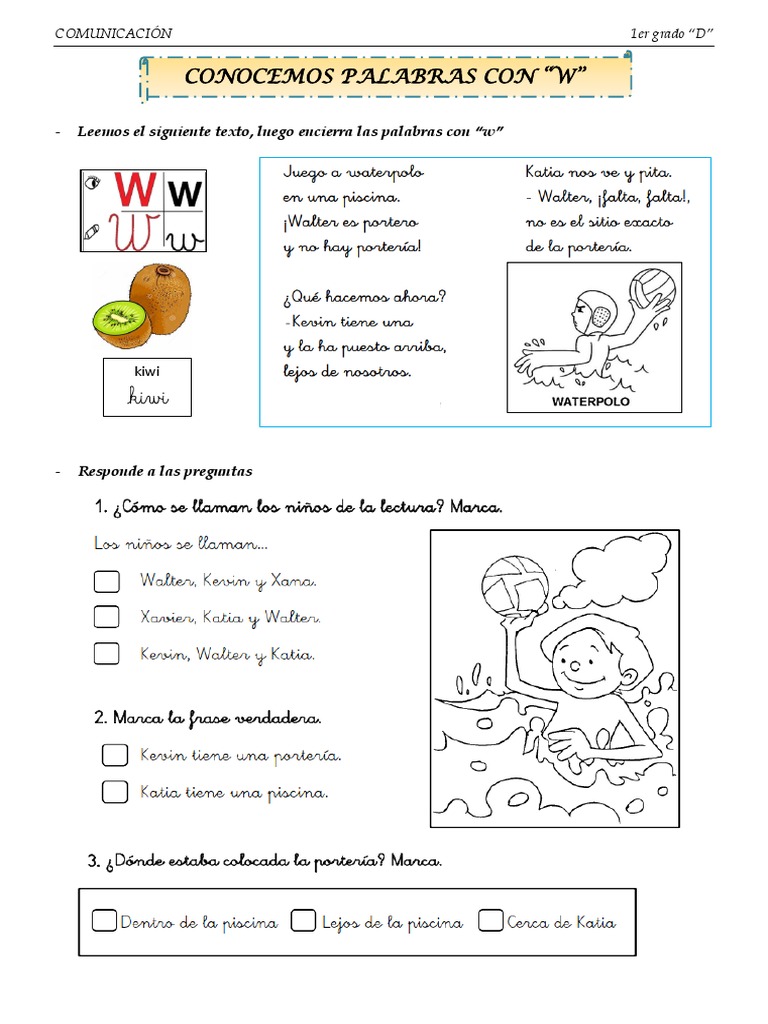 Letra W - Lectoescritura | PDF