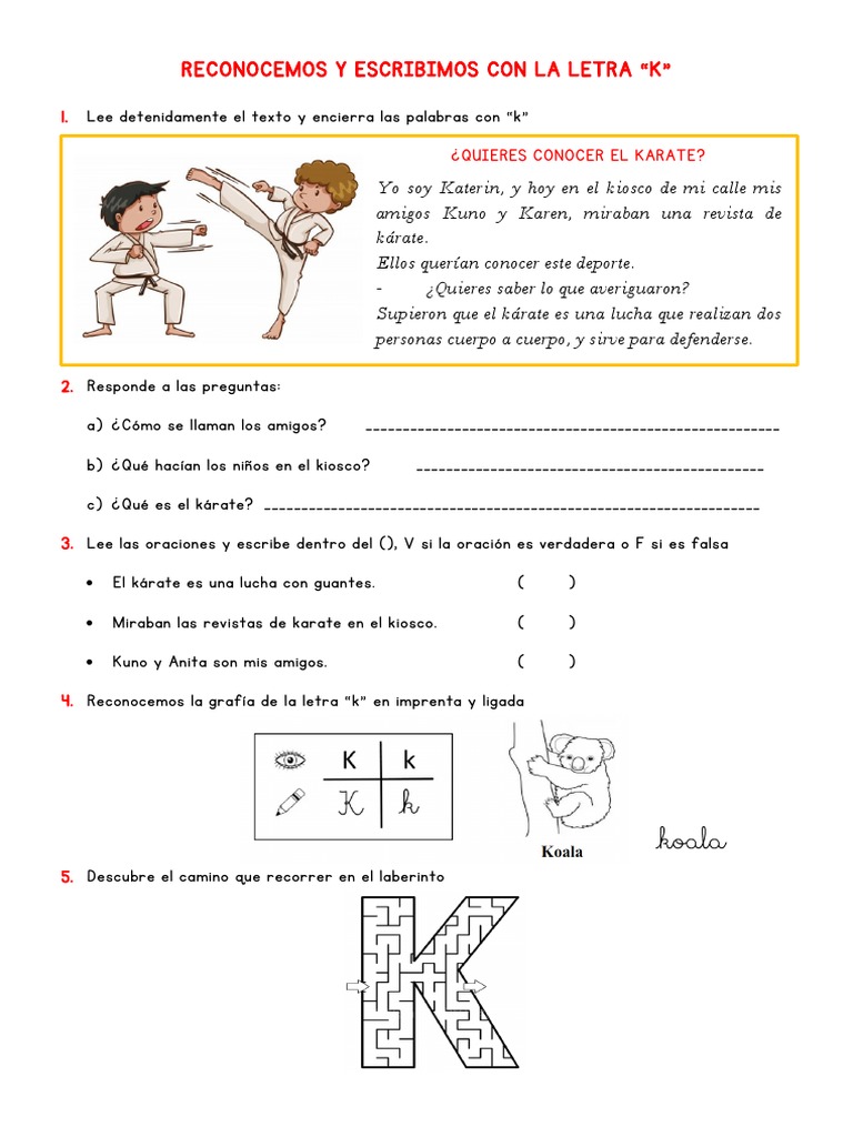 Actividades de Lectura con la Letra K | PDF