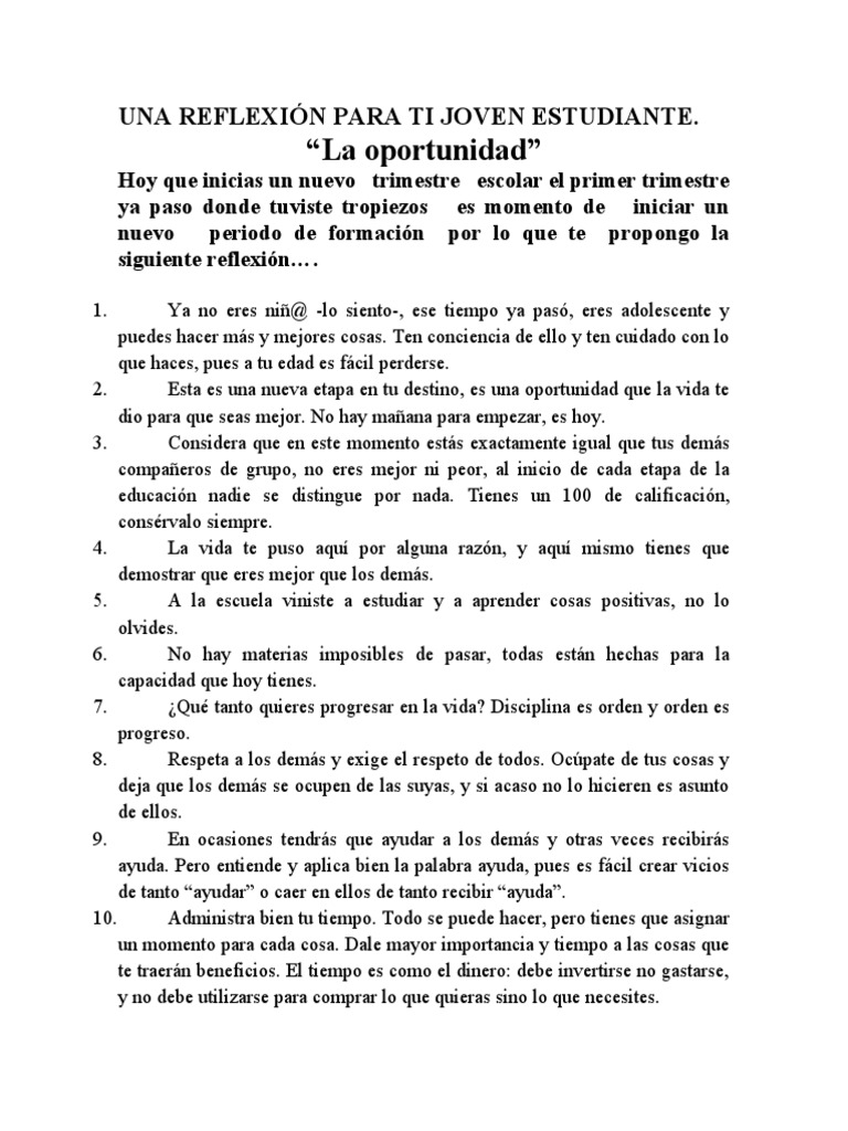 Una Reflexión para Ti Joven Estudiante | PDF